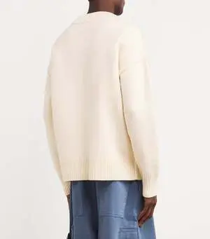 AMI Paris Virgin Wool De Coeur Cardigan - Ivory