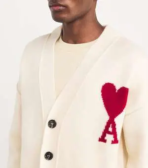 AMI Paris Virgin Wool De Coeur Cardigan - Ivory