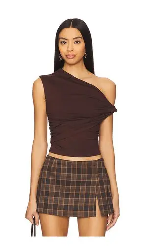 Superdown One Shoulder Draped Jersey Top - Chocolate