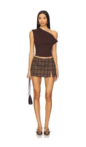 Superdown One Shoulder Draped Jersey Top - Chocolate