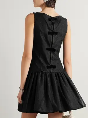 Nina Ricci Gathered Chantilly Lace Mini Dress With Velvet Bows