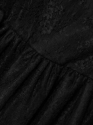 Nina Ricci Gathered Chantilly Lace Mini Dress With Velvet Bows