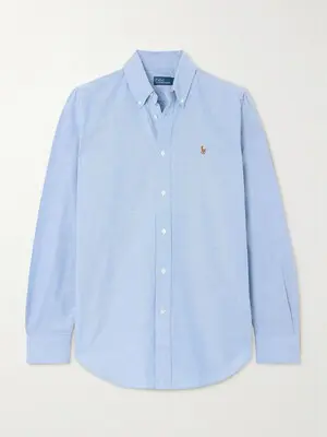 Polo Ralph Lauren Embroidered Cotton-blend Oxford Shirt - Blue