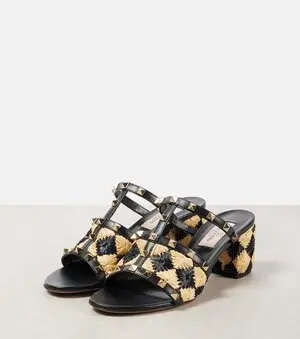 Valentino Garavani Rockstud Raffia-effect Mules