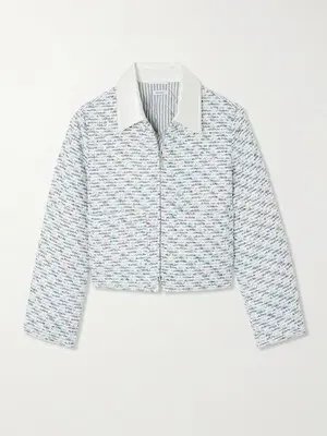 Thom Browne Sequined Tweed Down Jacket With Silk Trim - Gray