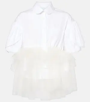 Simone Rocha Tulle Trimmed Cropped Cotton Shirt - White