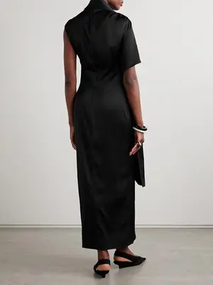 Another Tomorrow Draped Wool-blend Satin Maxi Dress