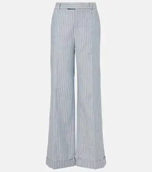 Brunello Cucinelli Striped Linen And Cotton-blend Wide-leg Trousers