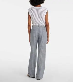 Brunello Cucinelli Striped Linen And Cotton-blend Wide-leg Trousers