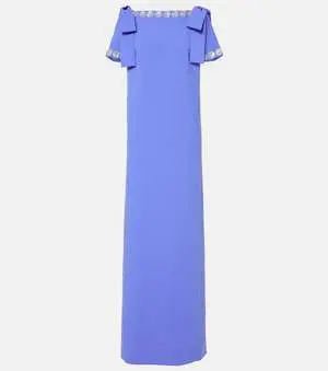 Carolina Herrera Embroidered Bow-detail Crepe Gown - Blue