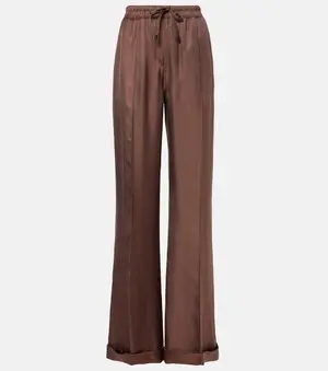 TOM FORD Silk Twill Wide-leg Trousers - Brown