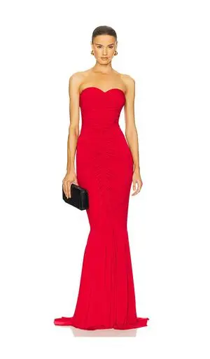 Norma Kamali Strapless Shirred Fishtail Gown - Red