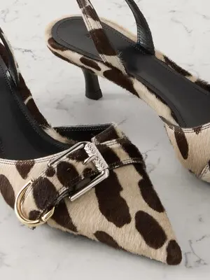 Givenchy Voyou Buckled Printed Calf Hair Slingback Pumps - Neutrals