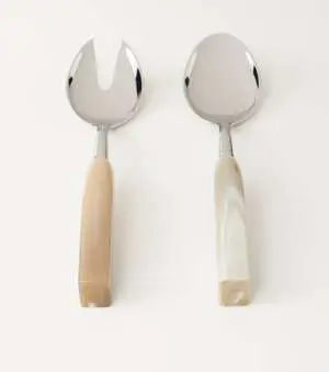 Brunello Cucinelli Horn And Stainless Steel Salad Serving Set