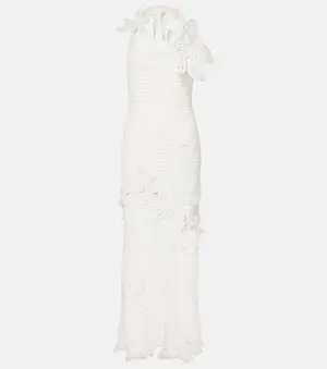 Oscar De La Renta Crochet Cotton Maxi Dress Ivory - White