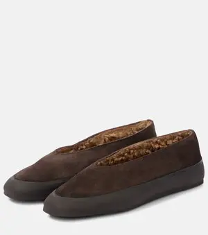 Le Monde Beryl Shearling-lined Suede Ballet Flats - Brown
