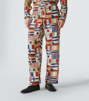 BODE International Printed Linen Straight Pants