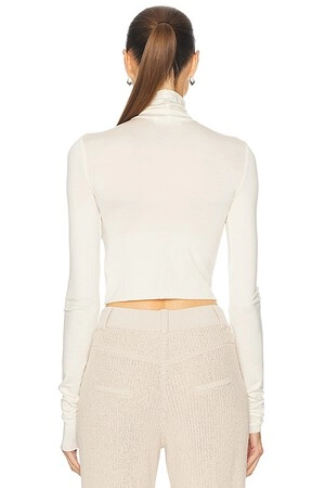 Eterne Cropped Fitted Turtleneck Soft Jersey Top - Ivory