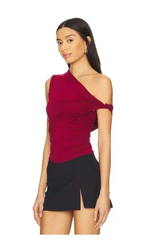 Superdown Asymmetrical Draped Wrap Top - Burgundy