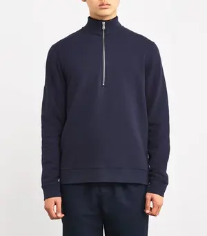 Sunspel Cotton Half-zip Sweatshirt - Navy