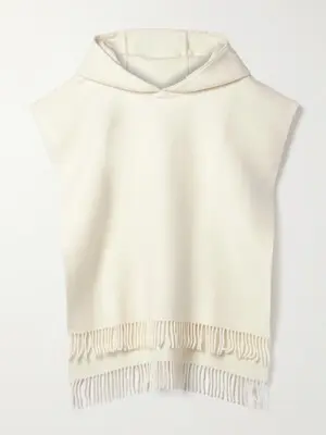 Brunello Cucinelli Hooded Fringed Wool And Cashmere-blend Poncho - Ivory