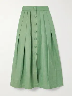 DESTREE Irving Pleated Twill Maxi Skirt - Green