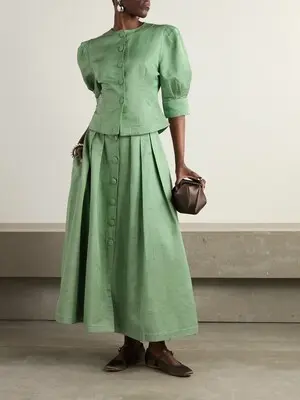 DESTREE Irving Pleated Twill Maxi Skirt - Green