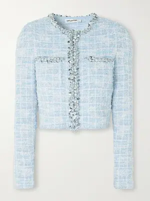 SELF-PORTRAIT Embellished Checked Bouclé-tweed Cardigan