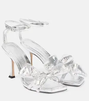JIMMY CHOO Staz 90 Metallic Leather Bow Sandals - Silver