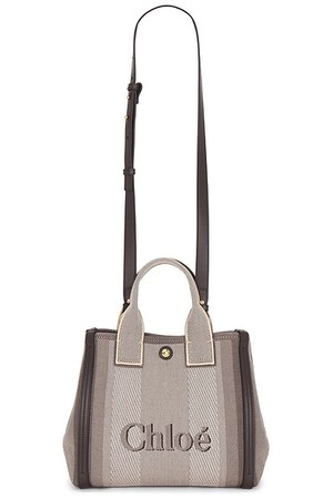 Chloé Carry Small Handbag In Canvas And Leather - Kohl Brown