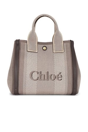 Chloé Carry Small Handbag In Canvas And Leather - Kohl Brown