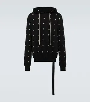 Rick Owens Granbury Studded Cotton Jersey Hoodie - Black