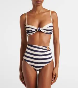 Johanna Ortiz Striped High-rise Bikini Bottoms - Blue