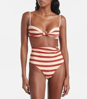 Johanna Ortiz Striped High-rise Bikini Bottoms - Multicoloured