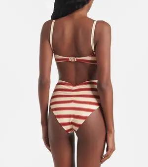 Johanna Ortiz Striped High-rise Bikini Bottoms - Multicoloured