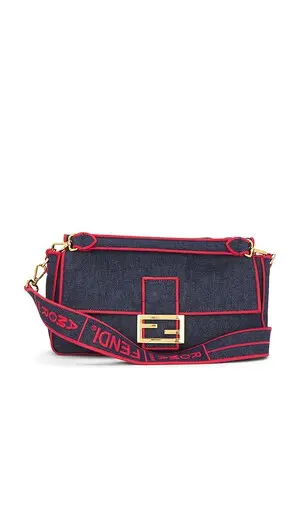 FWRD RENEW Fendi Denim Baguette Nm Shoulder Bag - Blue