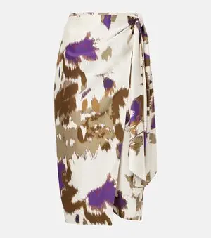 Max Mara Dritto Printed Silk Wrap Skirt