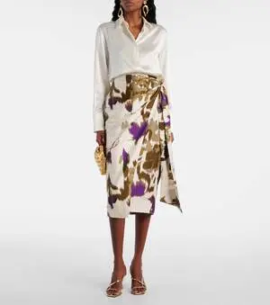 Max Mara Dritto Printed Silk Wrap Skirt