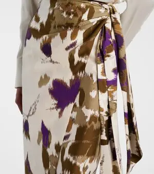 Max Mara Dritto Printed Silk Wrap Skirt