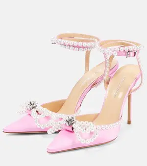 Mach & Mach Double Bow Embellished Satin Pumps