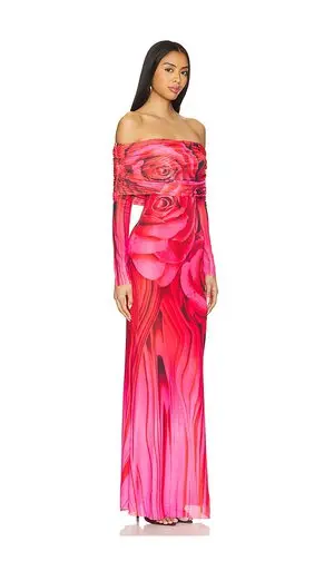 AFRM Floral Mesh Off-the-shoulder Maxi Dress - Red