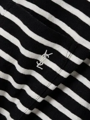 Saint Laurent Striped Embroidered Cotton-jersey T-shirt