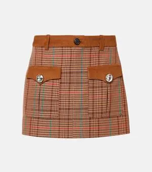 AREA Checked Wool-blend Miniskirt - Brown