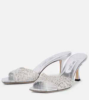 JIMMY CHOO Skye 70 Embellished Satin Mules - Silver