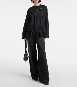 Isabel Marant Étoile Open-knit Macrame Cotton Blouse - Black
