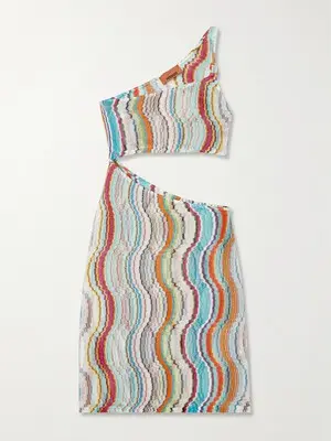 Missoni One-shoulder Metallic Crochet-knit Mini Dress - Multi