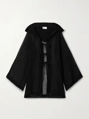 Lisa Marie Fernandez Hooded Crinkled Linen-blend Gauze Coverup - Black