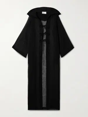 Lisa Marie Fernandez Hooded Crinkled Linen-blend Gauze Kaftan - Black