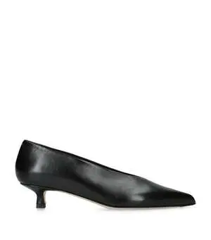 AeydĒ Clara Leather Pointed Toe Low Heel Pumps - Black