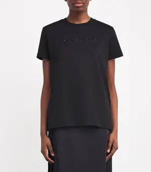 Moncler Embroidered Logo Cotton T-shirt - Black